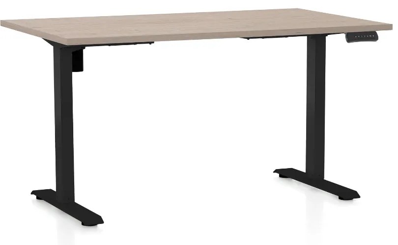 Výškově nastavitelný stůl OfficeTech B, 140 x 80 cm, černá podnož, dub