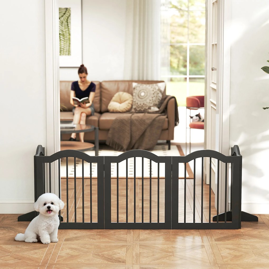Bariérový plot pro psy Volně stojící ochranný plot s nožičkami, skládací plot pro psy, 5 panelů, 261,5 x 29,5 x 61 cm, černý