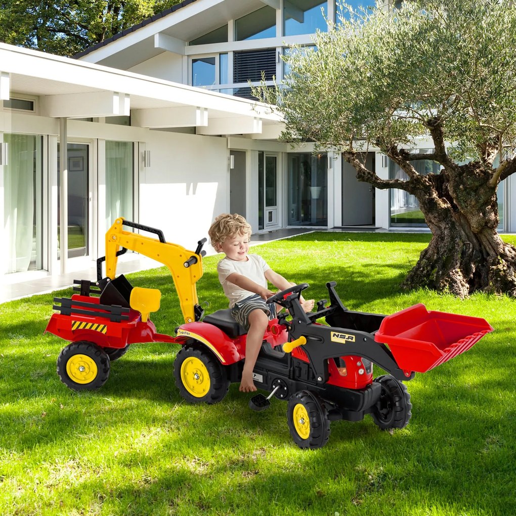 Costway 3-in-1 Rypadlo s pojezdem pro děti Buldozer s 6 koly Odnímatelný přívěs