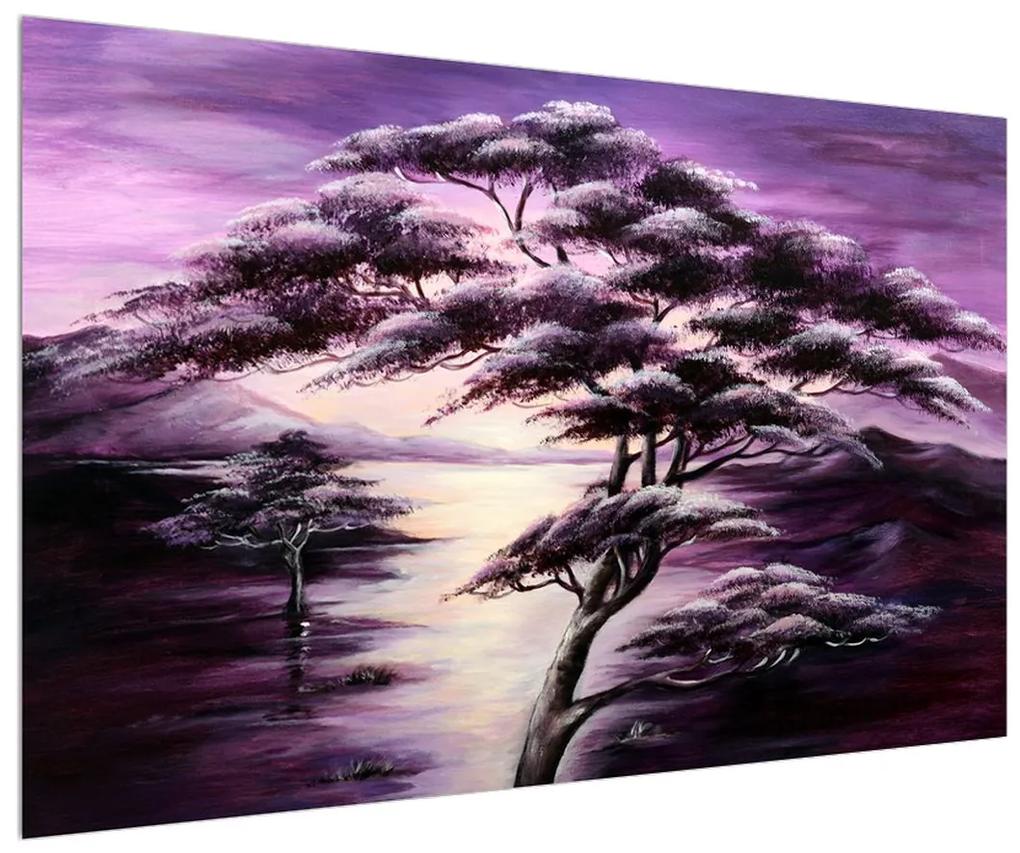Fialový obraz stromu (120x80 cm)