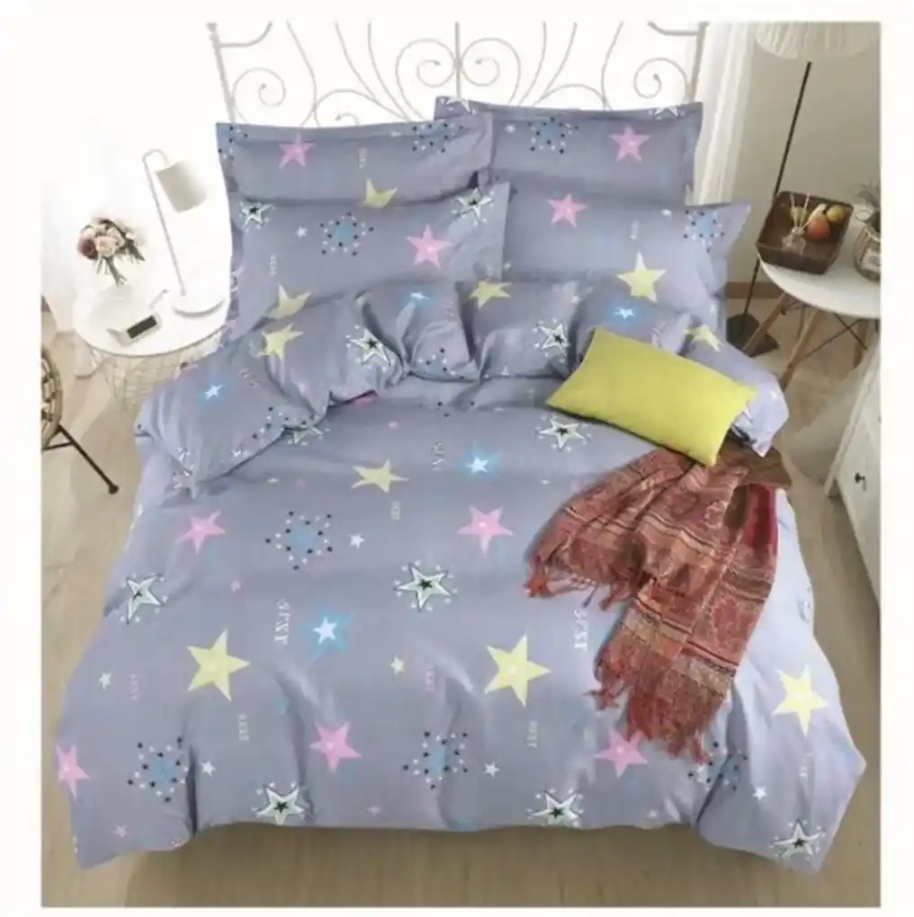 Bavlissimo 2-dílné povlečení pestré hvězdy bavlna/mikrovlákno šedá 140x200  na jednu postel | BIANO