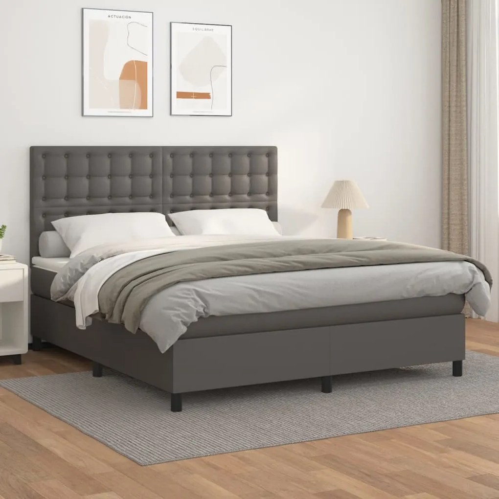 Box spring postel s matrací šedá 160x200 cm umělá kůže 3142855