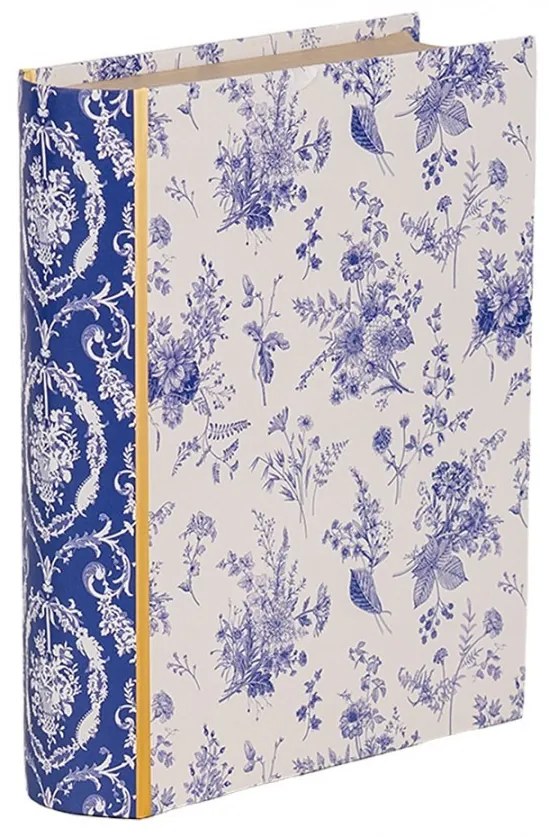 Bílo-modrý úložný box s květy ve tvaru knihy Book Van - 17*14*5 cm