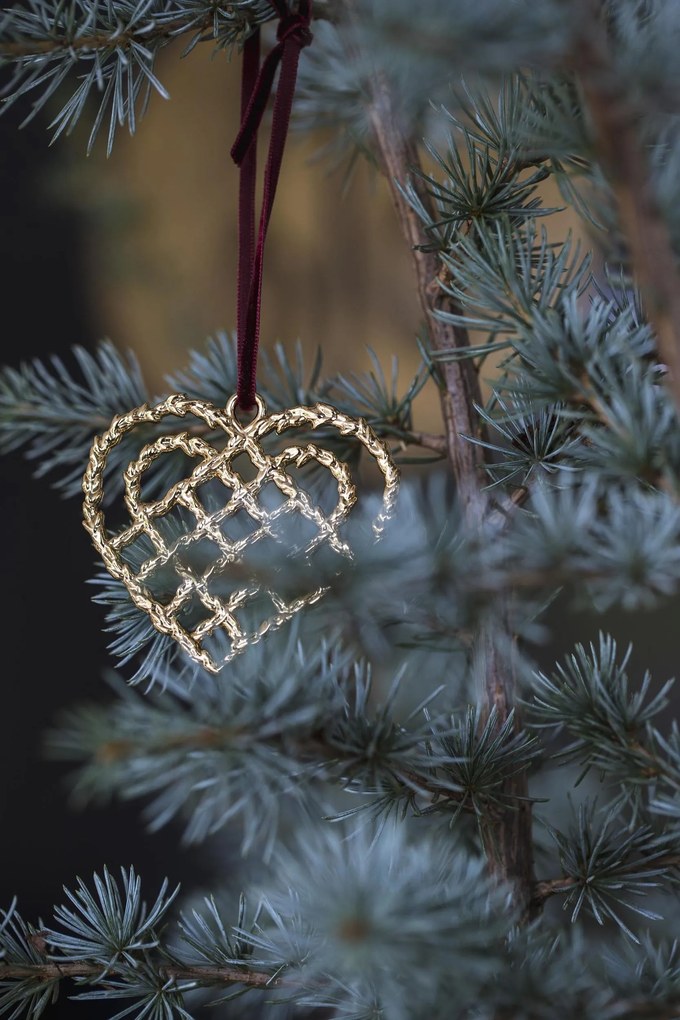 Ozdoba na vánoční stromek Karen Blixen kostkované srdce zlatá