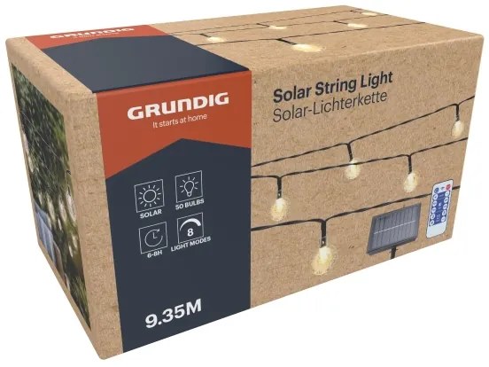 Grundig - LED Stmívatelný solární řetěz 50xLED/8 funkcí 9,35m IP44 teplá bílá+DO