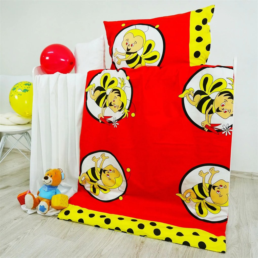 Povlečení dětské bavlněné včelky červené EMI: Standardní set jednolůžko obsahuje 1x 200x140 + 1x 90x70