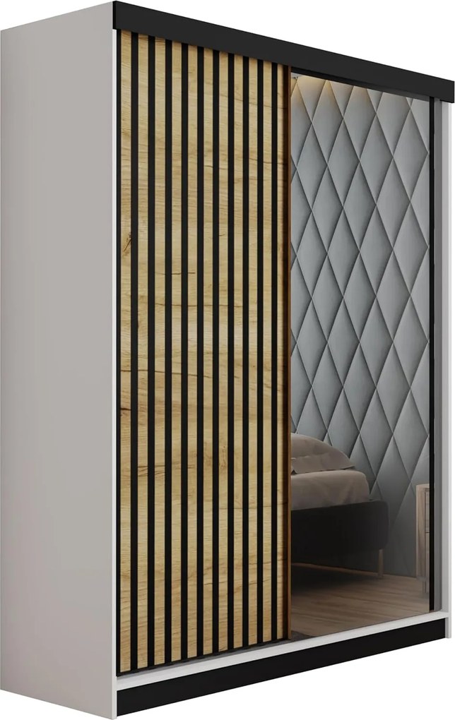 Posuvná skříň MALANI 138 - bílý + dub Craft zlatý 138x205x59 cm