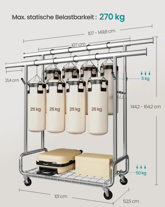 Věšákový stojan na kolečkách HSR015E01