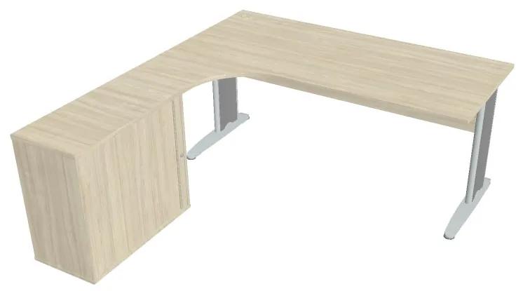 Sestava stolu a rol. skříně pravá 180 cm - Hobis Cross CE 1800 HR P Dekor stolové desky: akát, Dekor lamino podnože: akát, Barva nohou: Stříbrná