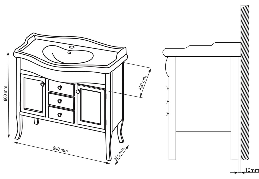 SAPHO RETRO umyvadlová skříňka 89x80x48cm, starobílá 1621