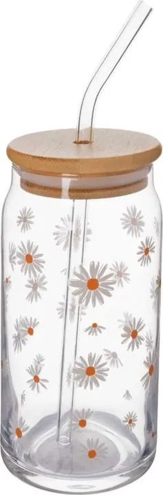 Orion Sklenice s víčkem a brčkem kopretiny 0,5 l