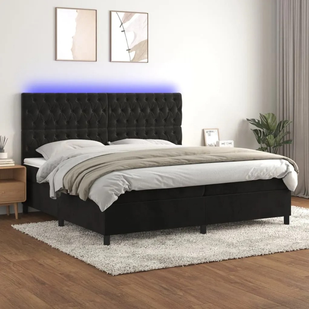 Box spring postel s matrací a LED černá 200x200 cm samet 3136325