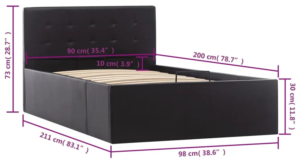 vidaXL Marketos Rám postele s úložným prostorem černý umělá kůže 90 x 200 cm