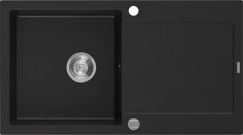 Mexen Leo granitový dřez 1-komorový s odkapávačem 900 x 500 mm, černý, chromový sifon - 6501901010-77