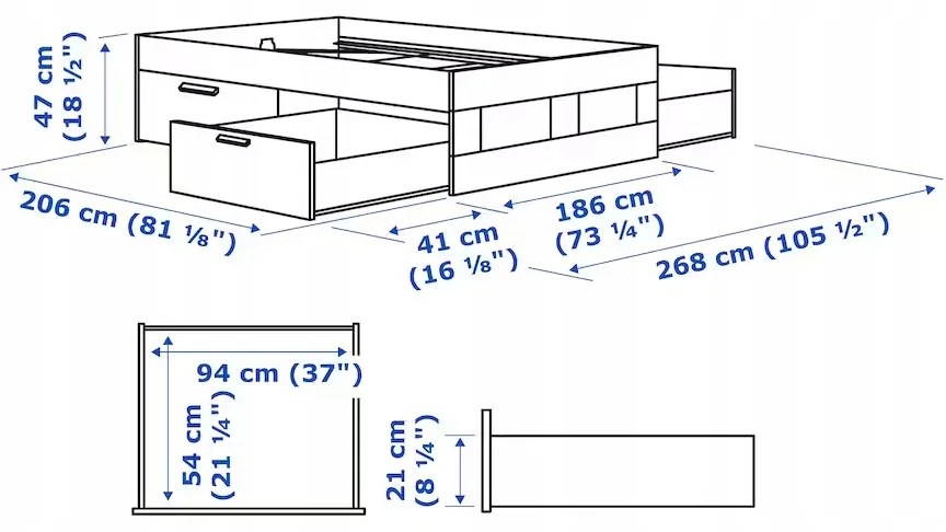IKEA BRIMNES Rám postele zásuvkami bílý, 180 x 200 cm