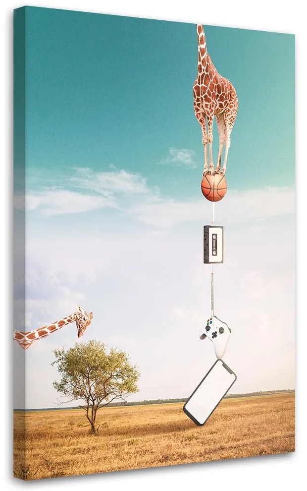 Gario Obraz na plátně Žirafa, míč a elektronika - Bryantama Art Rozměry: 40 x 60 cm
