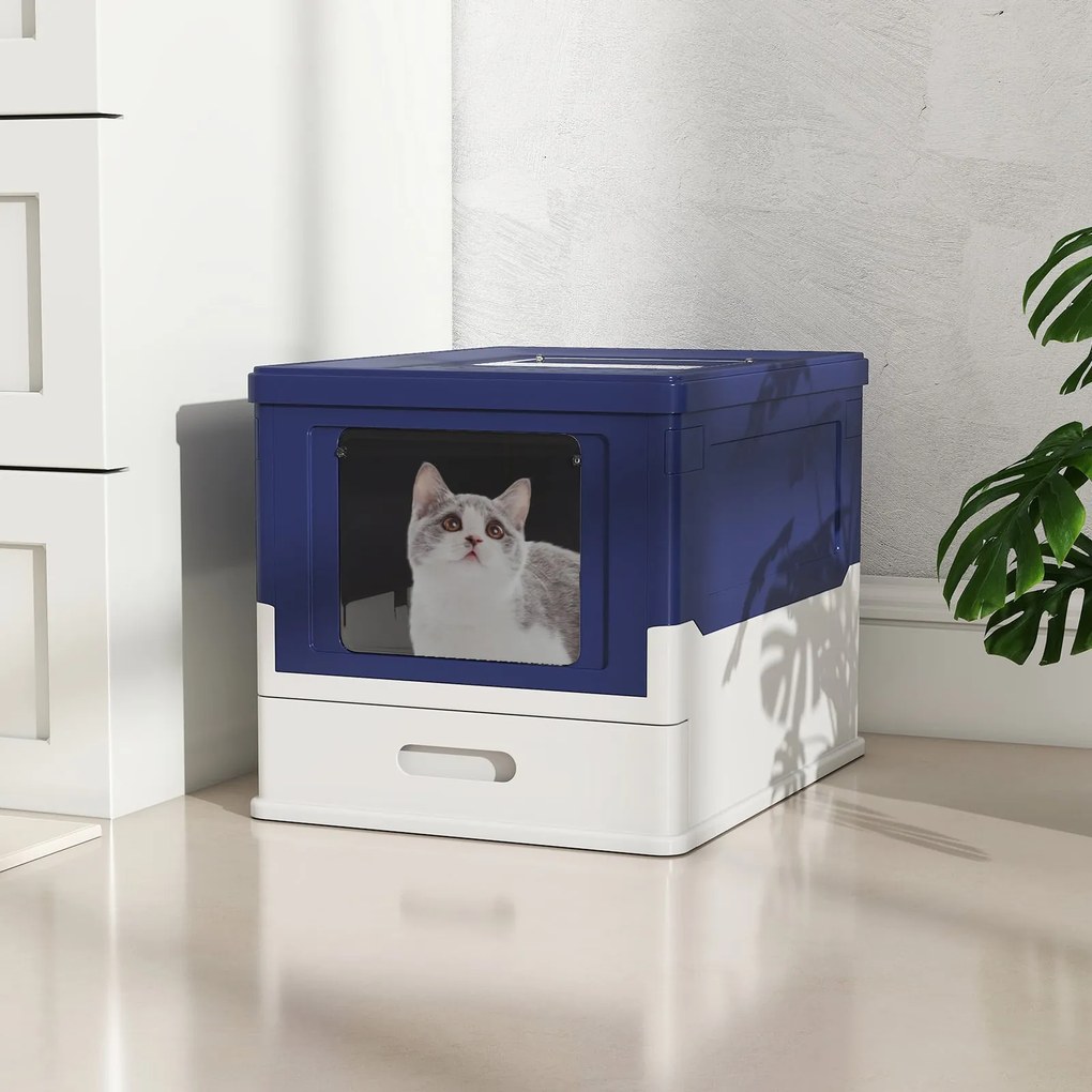 Costway Skládací box na stelivo s víkem a výsuvným zásobníkem a předním vchodem