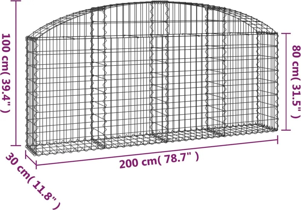 Klenutý gabionový koš 200 x 30 x 80/100 cm pozinkované železo 153464