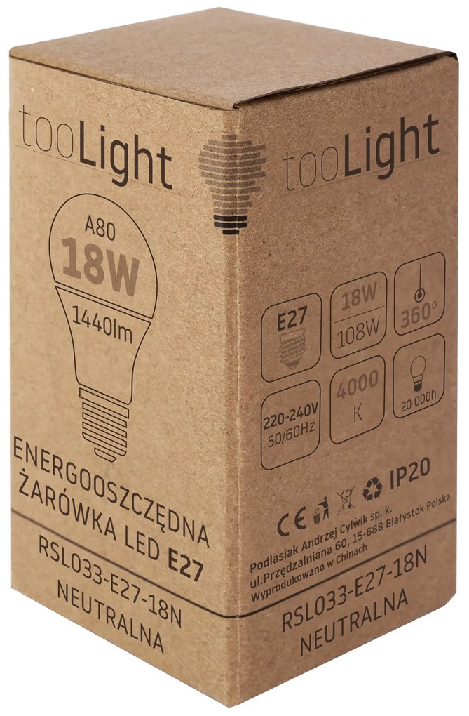 Toolight Toolight, LED žárovka E27, 18W, 1440lm, 4000K neutrální bílá, RSL033, OSW-20018