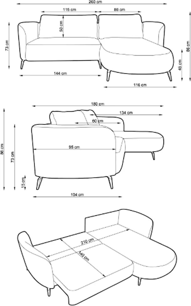 Rozkládací sedací souprava do L ANCONA, 260 cm, s úložným prostorem Roh pohovky: Levý roh, Barva látky: Světle modrá (Flow 20)
