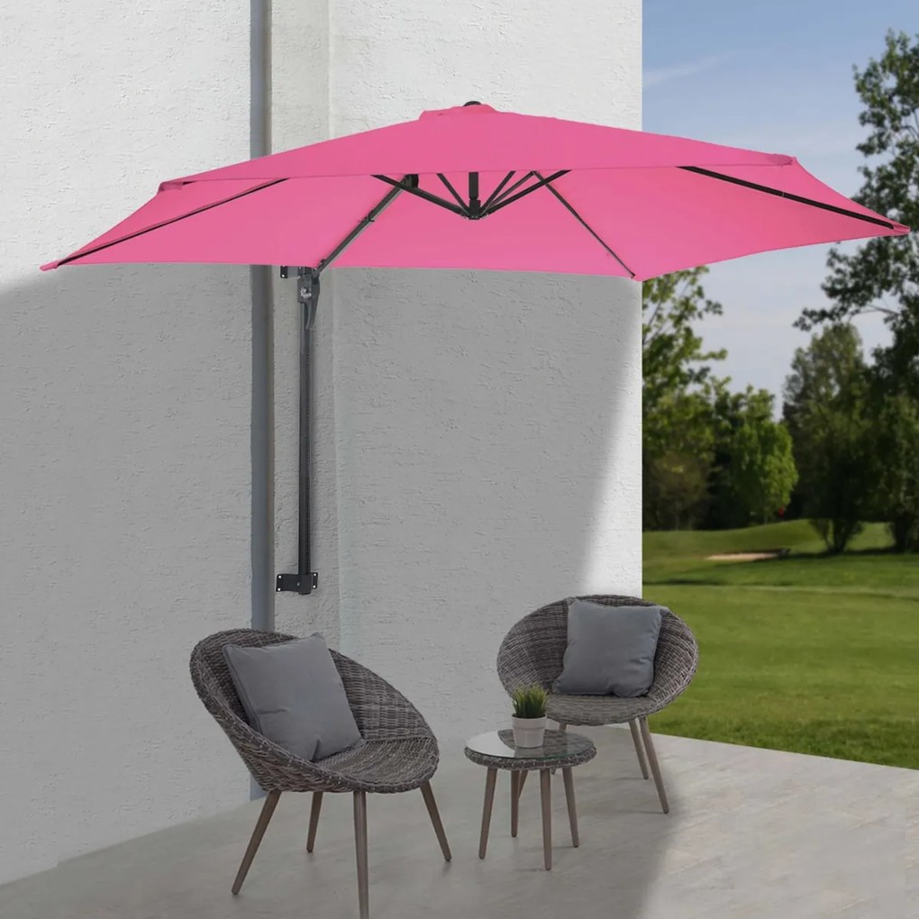 Nástěnný slunečník Casoria 3 m polyester hliník/ocel - růžovo-červená