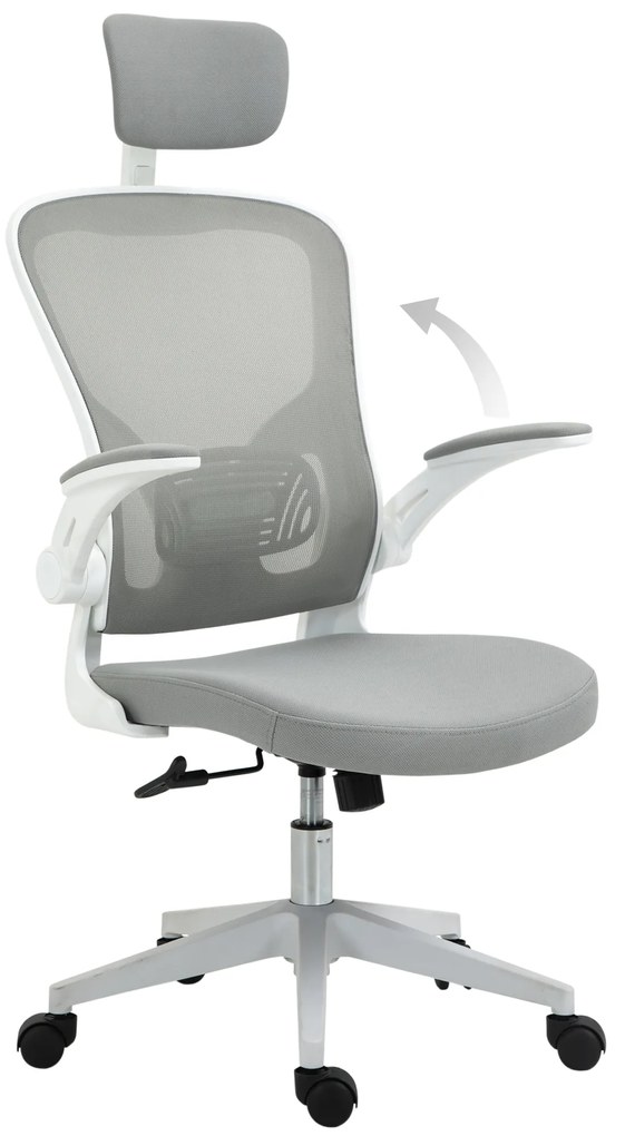 Kancelářská židle Vinsetto ergonomická kancelářská židle s opěrkou hlavy a funkcí houpání, výškově nastavitelná, šedá, 65 x 64 x 114-122 cm | Aosom.de