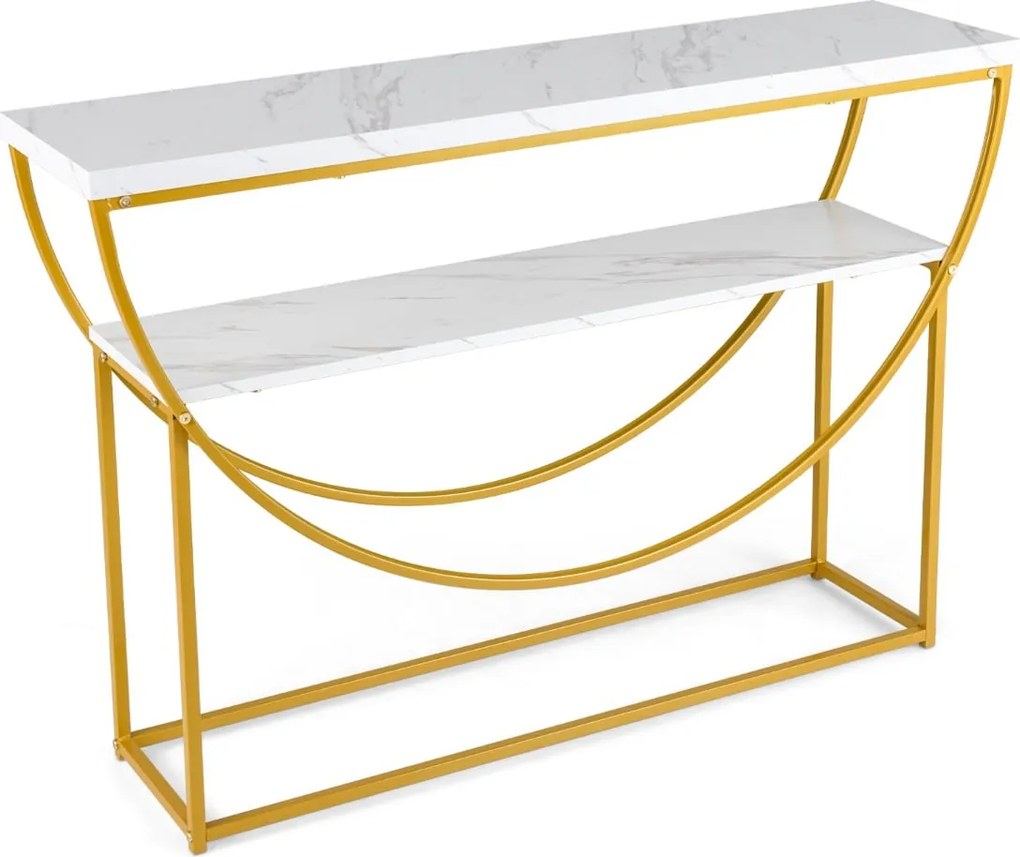 Costway Úzký konzolový stůl s mramorovou deskou 2 úrovně Sofa Table, bílý