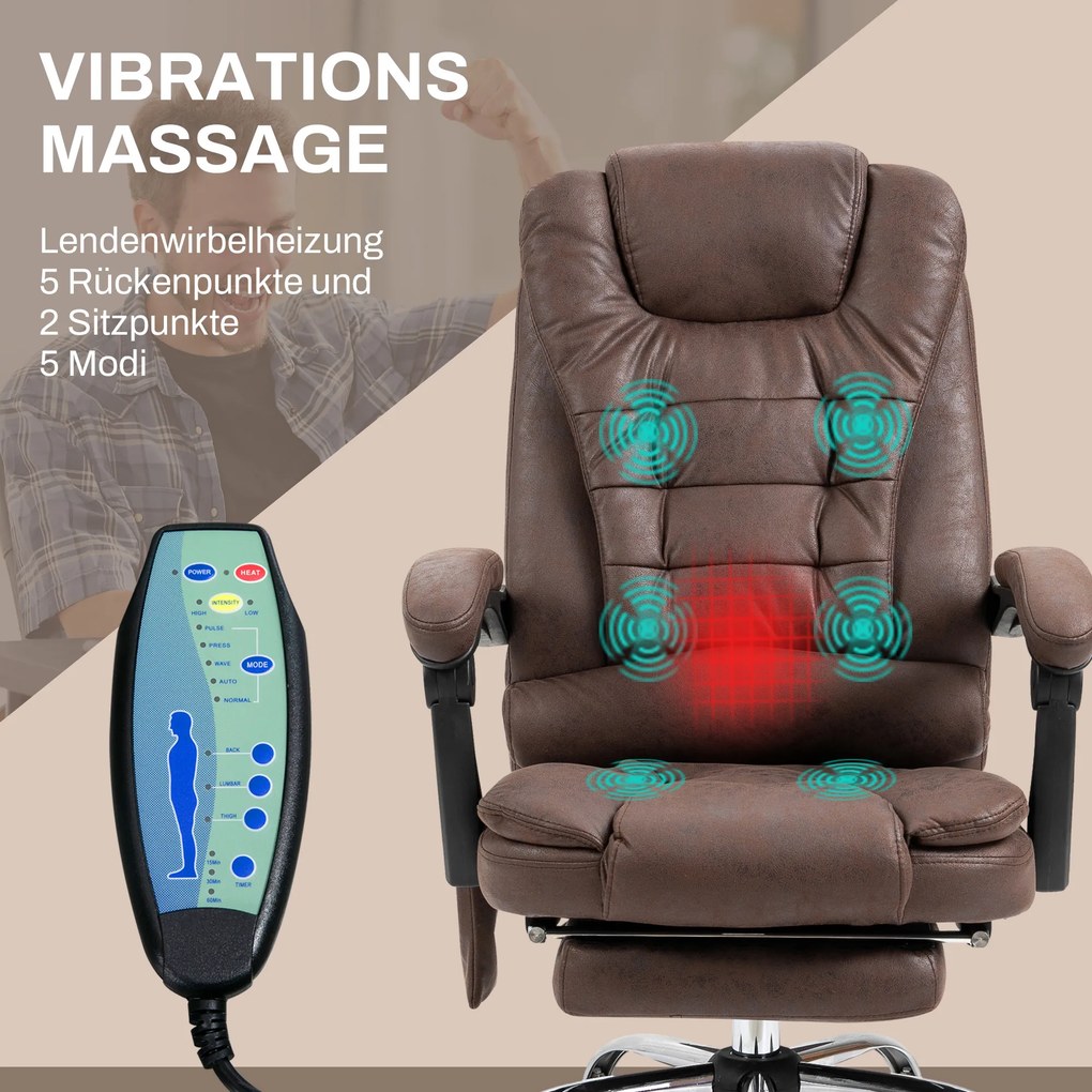 Kancelářská židle Vinsetto s masážní funkcí, ergonomická kancelářská židle s funkcí polohování a vyhřívání, výškově nastavitelná počítačová židle s p…