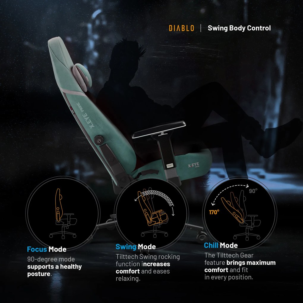 Herní křeslo Normal Size, mátový-černý: Diablo X-Eye Prime Mystic Mint