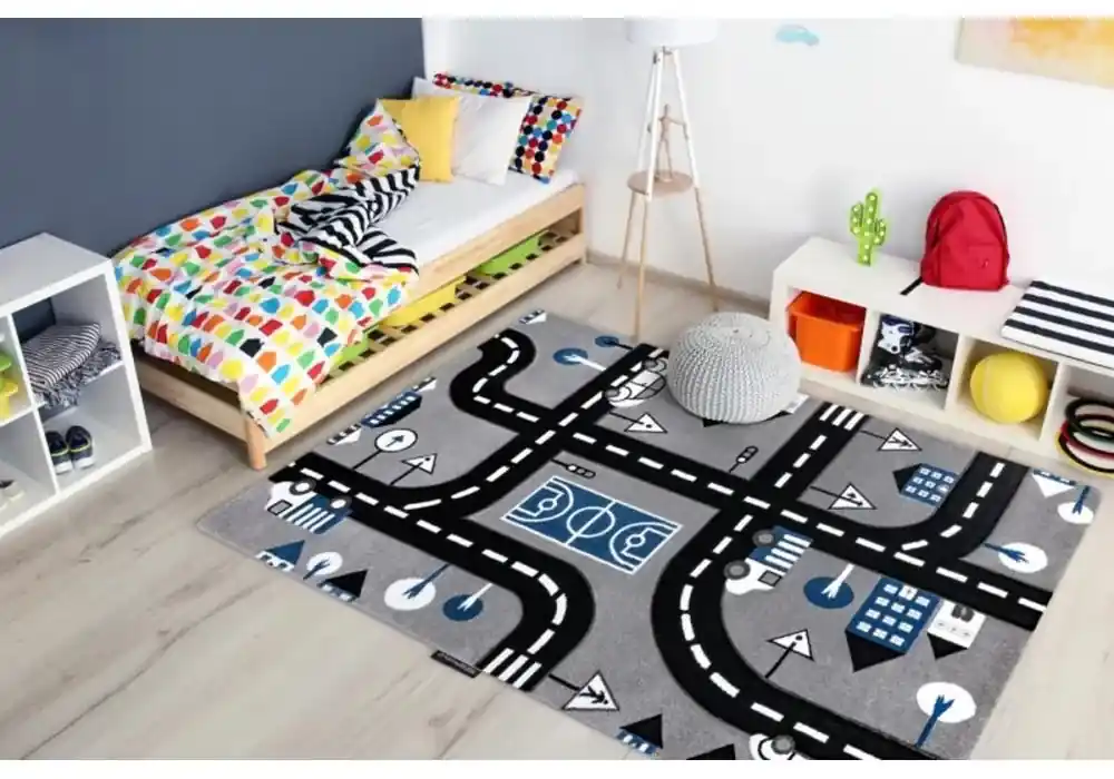 Dětský kusový koberec Město šedý 120x170cm | BIANO