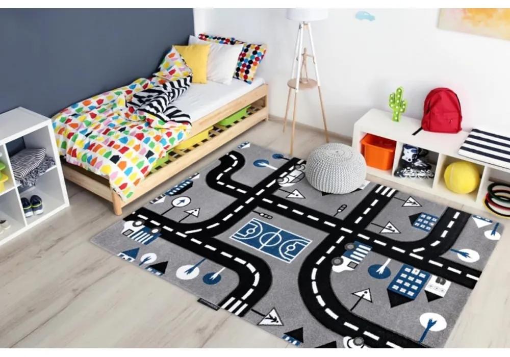 Dětský kusový koberec Město šedý 280x370cm