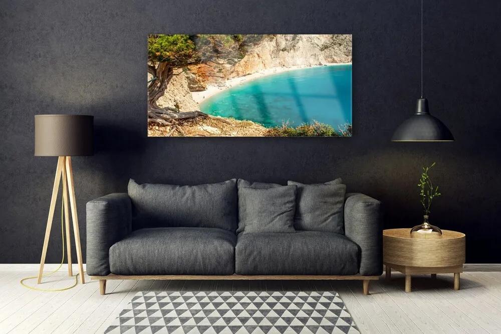 akrylový obraz Záliv Moře Skály Pláž 120x60 cm