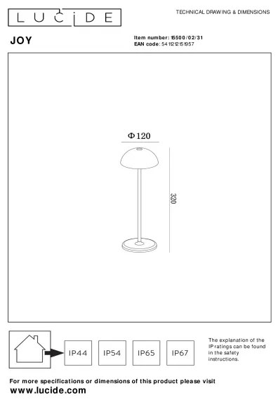 Lucide 15500/02/31 - LED Stmívatelná venkovní lampa JOY LED/1,5W/3,7V IP54 bílá