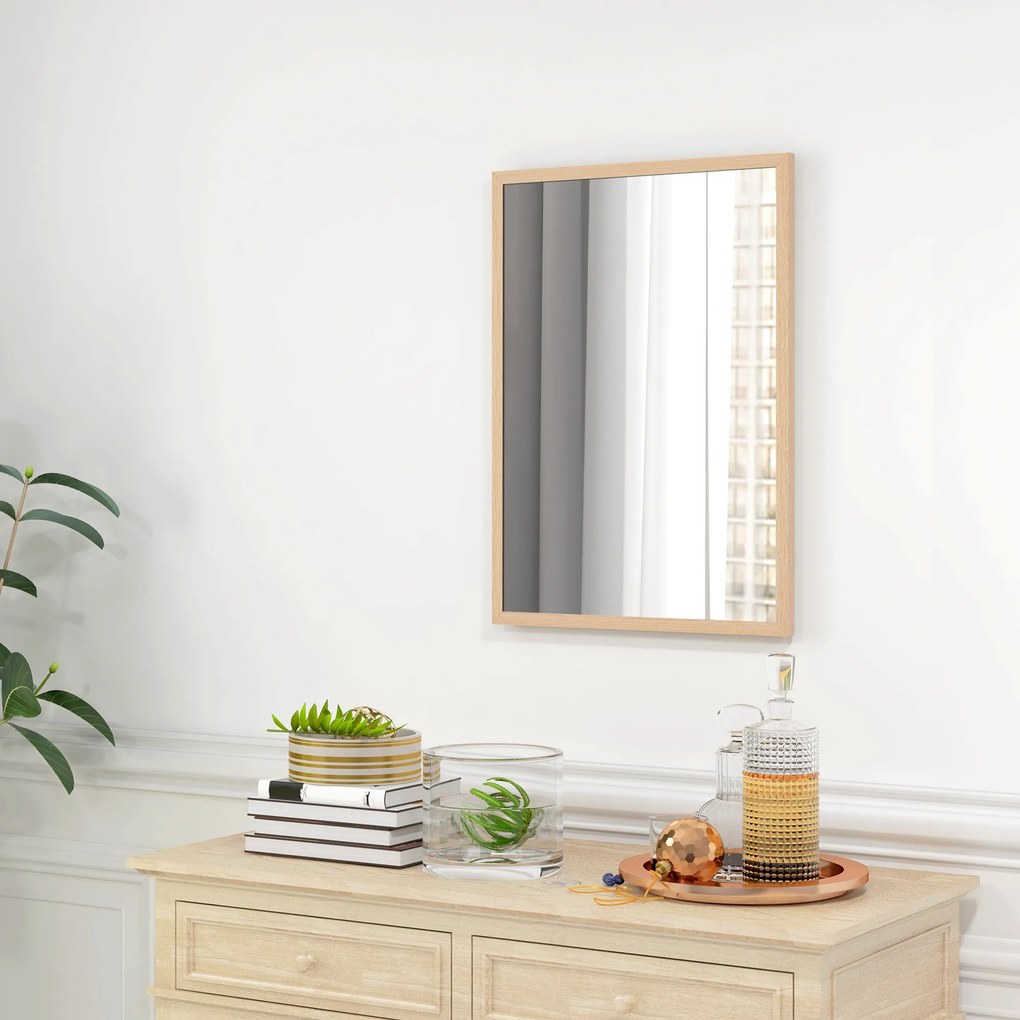 HOMCOM Nástěnné zrcadlo 50 x 70 cm Dekorativní zrcadlo se 4 háčky, obdélníkové zrcadlo do ložnice, koupelny