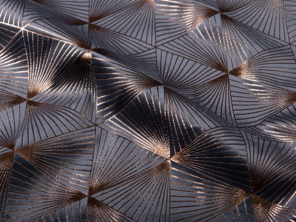Biante Sametový čtvercový ubrus Isabela IBL-003 Rose Gold trojúhelníky na šedém 130x130 cm