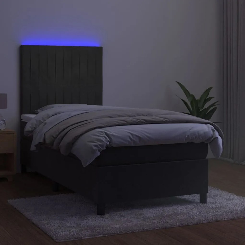 Box spring postel s matrací a LED tmavě šedá 80 x 200 cm samet 3136210