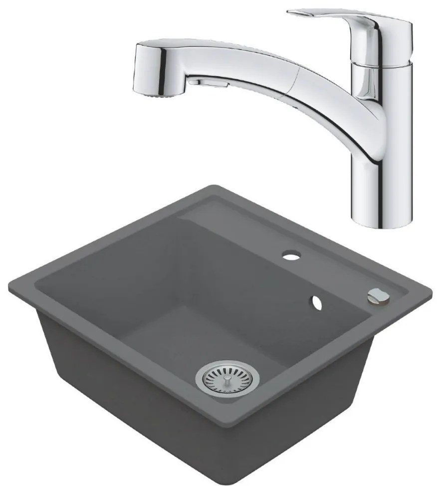 Vima Dřezový set Grohe 4/C- Granitový dřez, 53x50cm, Šedá + Dřezová baterie Grohe Eurosmart