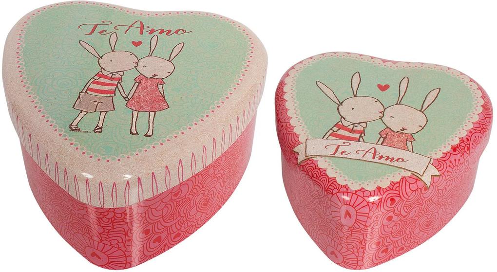 Maileg Plechová krabička ve tvaru srdce Rabbit - set, růžová barva, kov