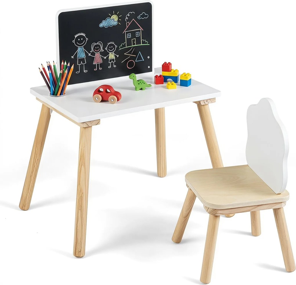 Costway Dětský stůl s židlí Dětský s tabulí pro děti od 3 let bílá +