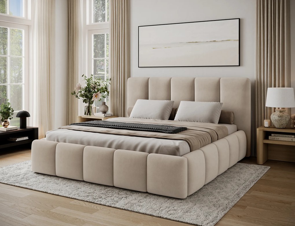 Postel Edvige + Dřevěný rám + plynový výtah + kontejner 160x200