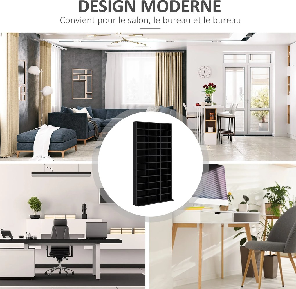 HOMCOM Regál na CD/DVD pro 1116 CD, 36 výškově nastavitelných přihrádek, 102 x 24 x 195 cm, Černý | Aosom
