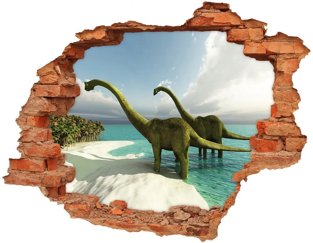 Wallmuralia Díra 3D fototapeta nálepka Dinozaury na pláži 90x70 cm