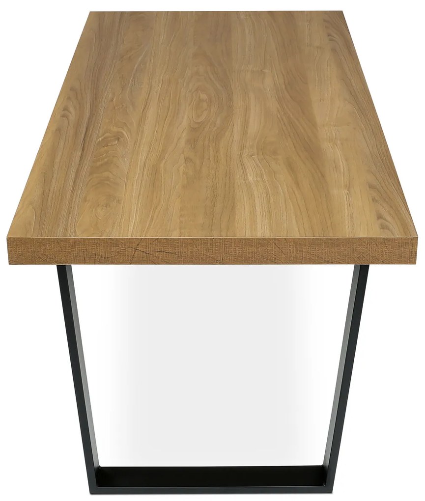 AUTRONIC Jídelní stůl, 160x8x760 cm, MDF deska, dýha dub, kovové nohy, černý lak
