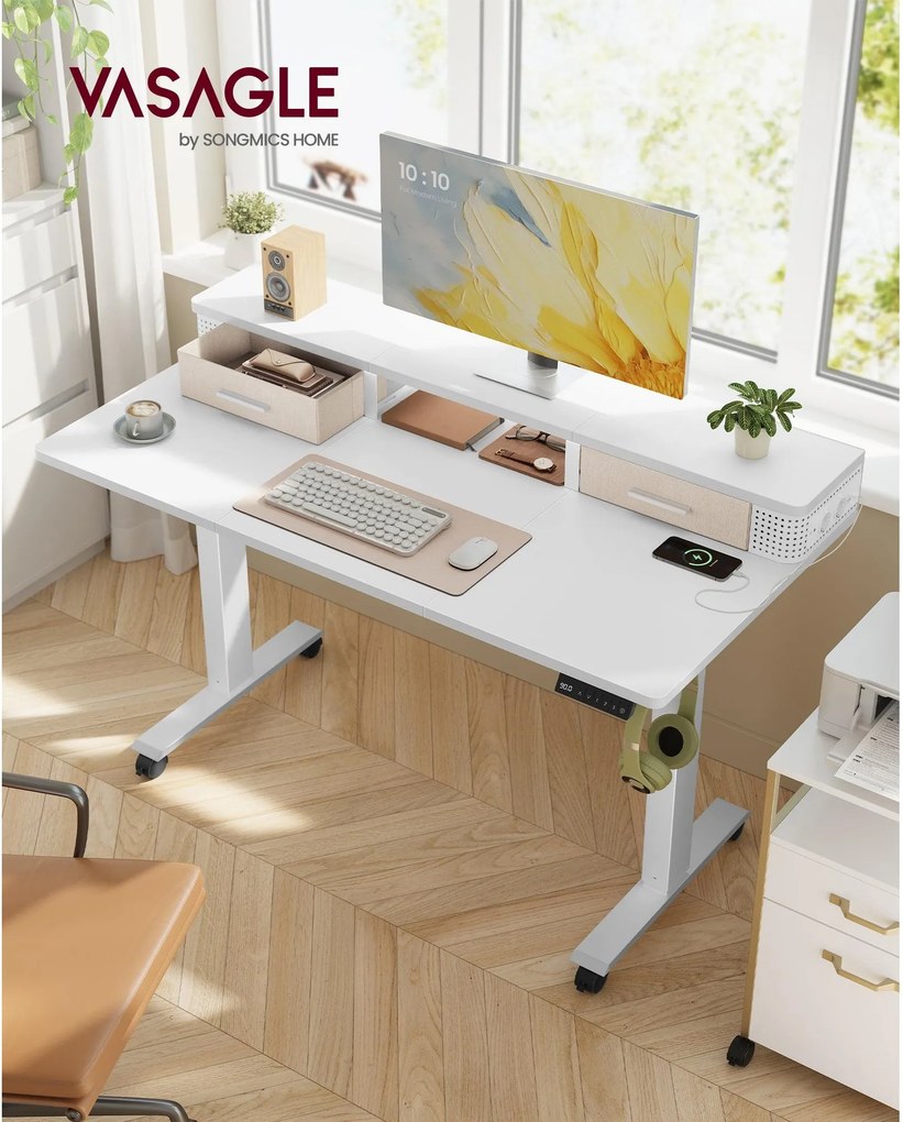 VASAGLE elektricky nastavitelný stůl, 120x60 cm, paměťová funkce, bílá