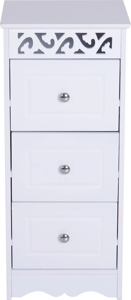 HOMCOM Bílý Úložný Skříňka se 3 Zásuvkami pro Kuchyň, Jídelnu, Obývací Pokoj, Ložnici a Koupelnu 29,8x29,8x68,5 cm
