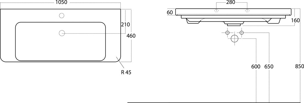 Sapho Sapho, THALIE 105 keramické umyvadlo 105x46 cm, nábytkové, TH11105