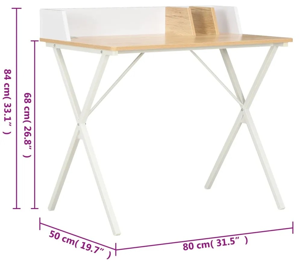 vidaXL Marketos Psací stůl bílý a přírodní odstín 80 x 50 x 84 cm