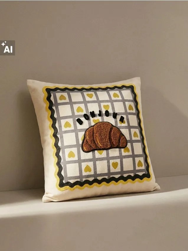 Sinsay - Dekorativní povlak na polštář s vyšívaným croissantem - vícebarevná