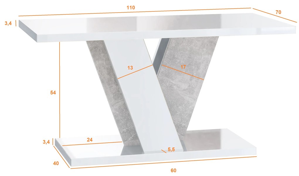 Konferenční stolek Venag (lesk černý + kámen). 1055263