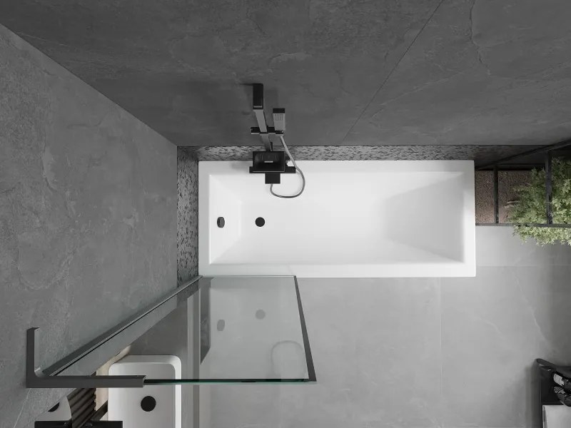 Mexen Next L, 1-křídlová vanová zástěna 60 x 150 cm, 6mm čiré sklo-černý vzor, grafitový profil, 895-060-000-03-70-95
